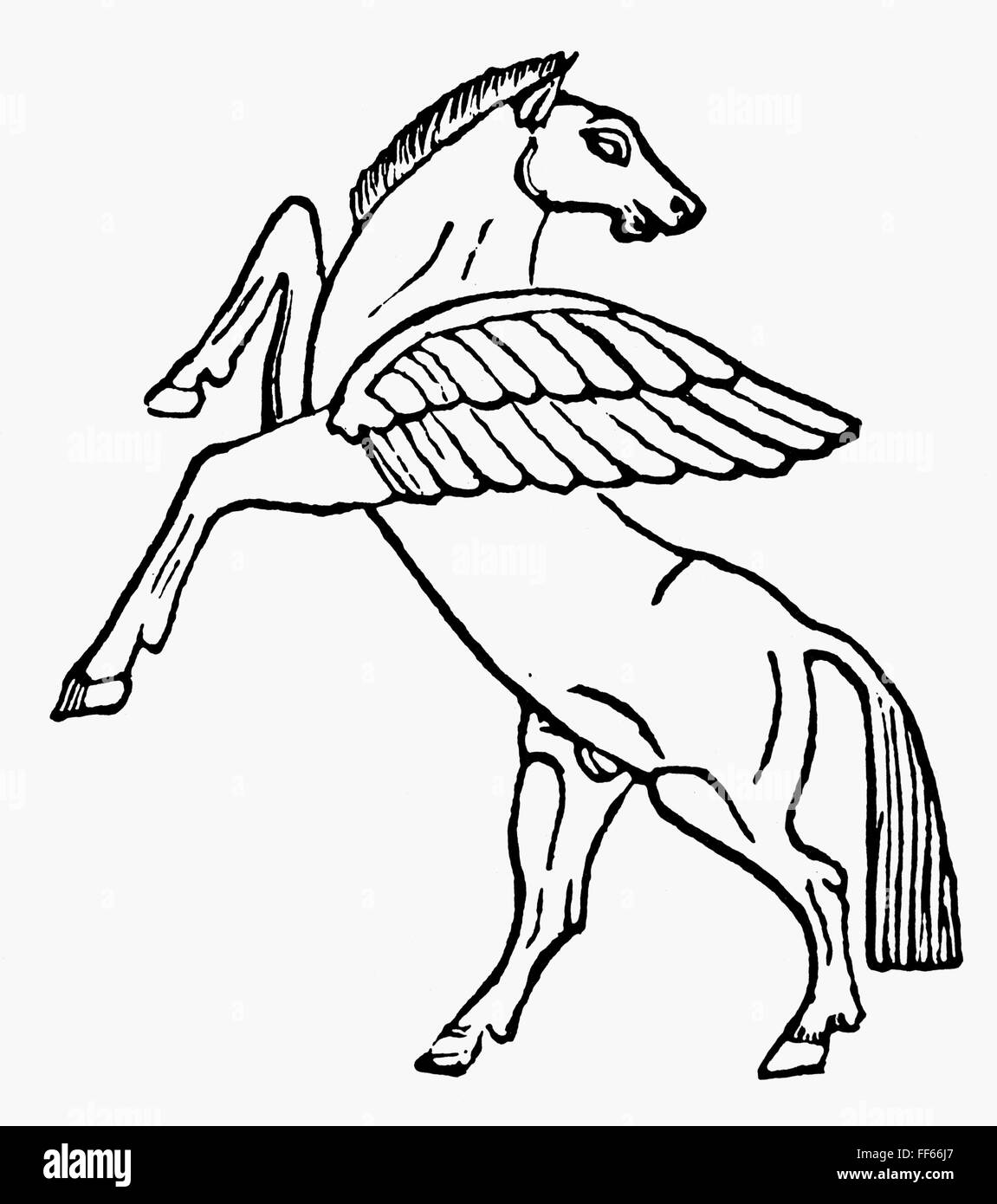 MYTHOLOGY: PEGASUS. /nThe Babylonian Pegasus. Line drawing after a wall ...