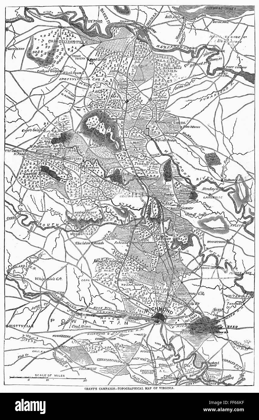 CIVIL WAR: VIRGINIA, 1864. /n'Grant's Campaign - Topographical Map of ...
