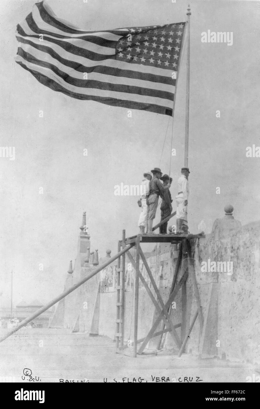 MEXICO EXPEDITION, 1914. /nU.S. Marines raising the American flag at ...