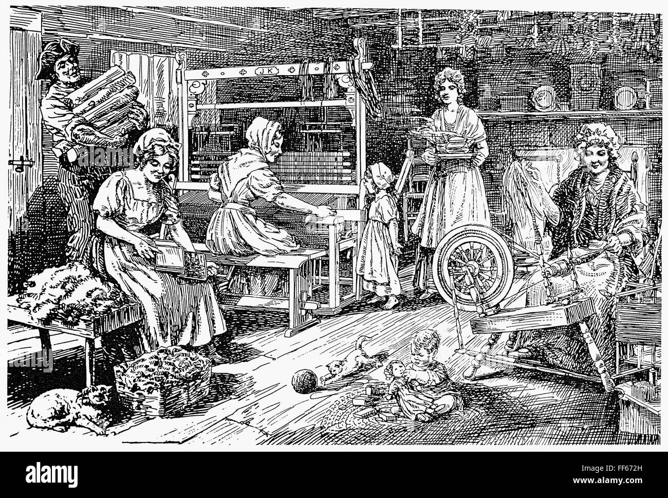 COLONIAL CLOTH MAKERS. /nCarding, spinning, and weaving woolen cloth in ...