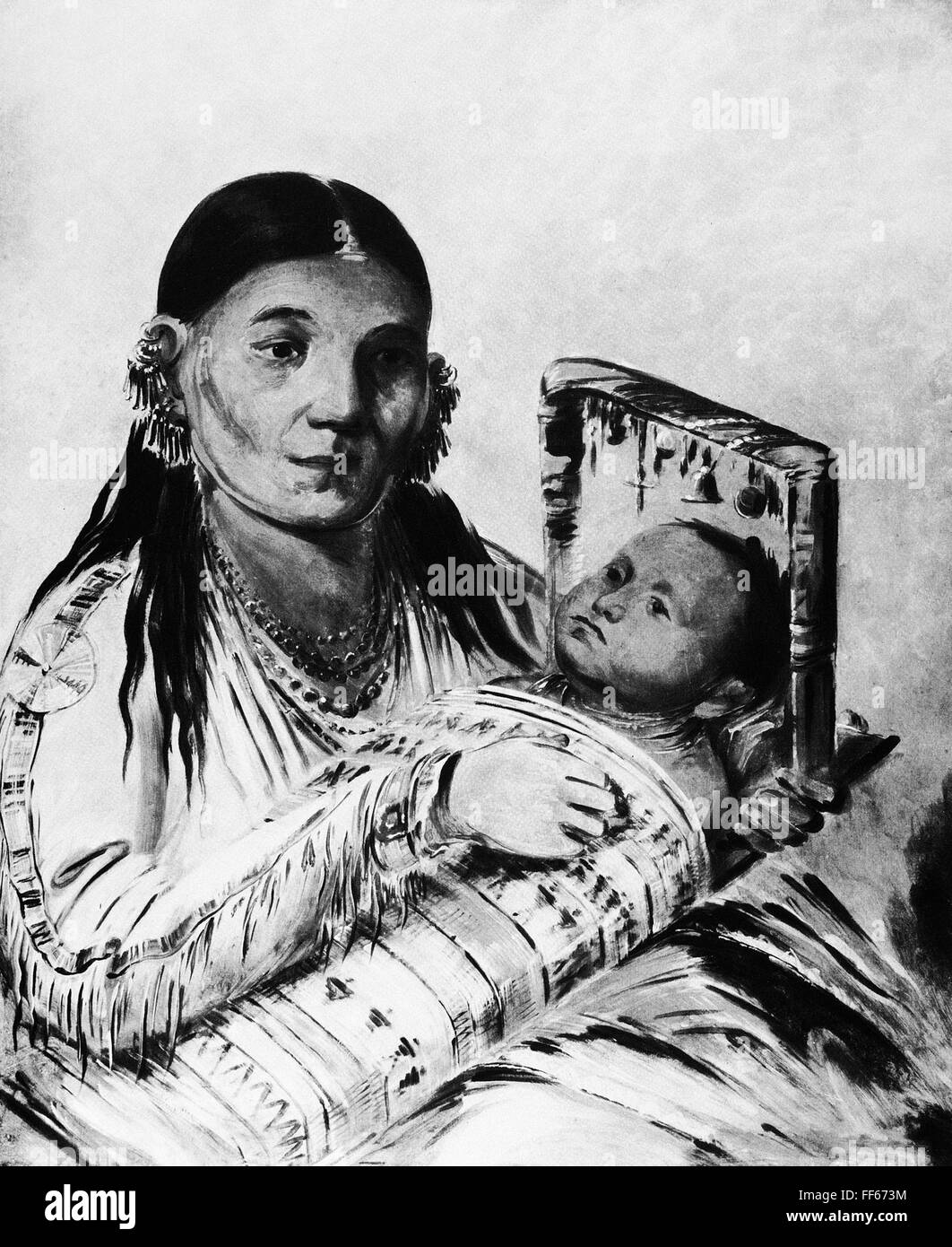 CATLIN: IROQUOIS MOTHER. /nChe-Ah-Ka-Tchee, an Iroquois woman, holding ...