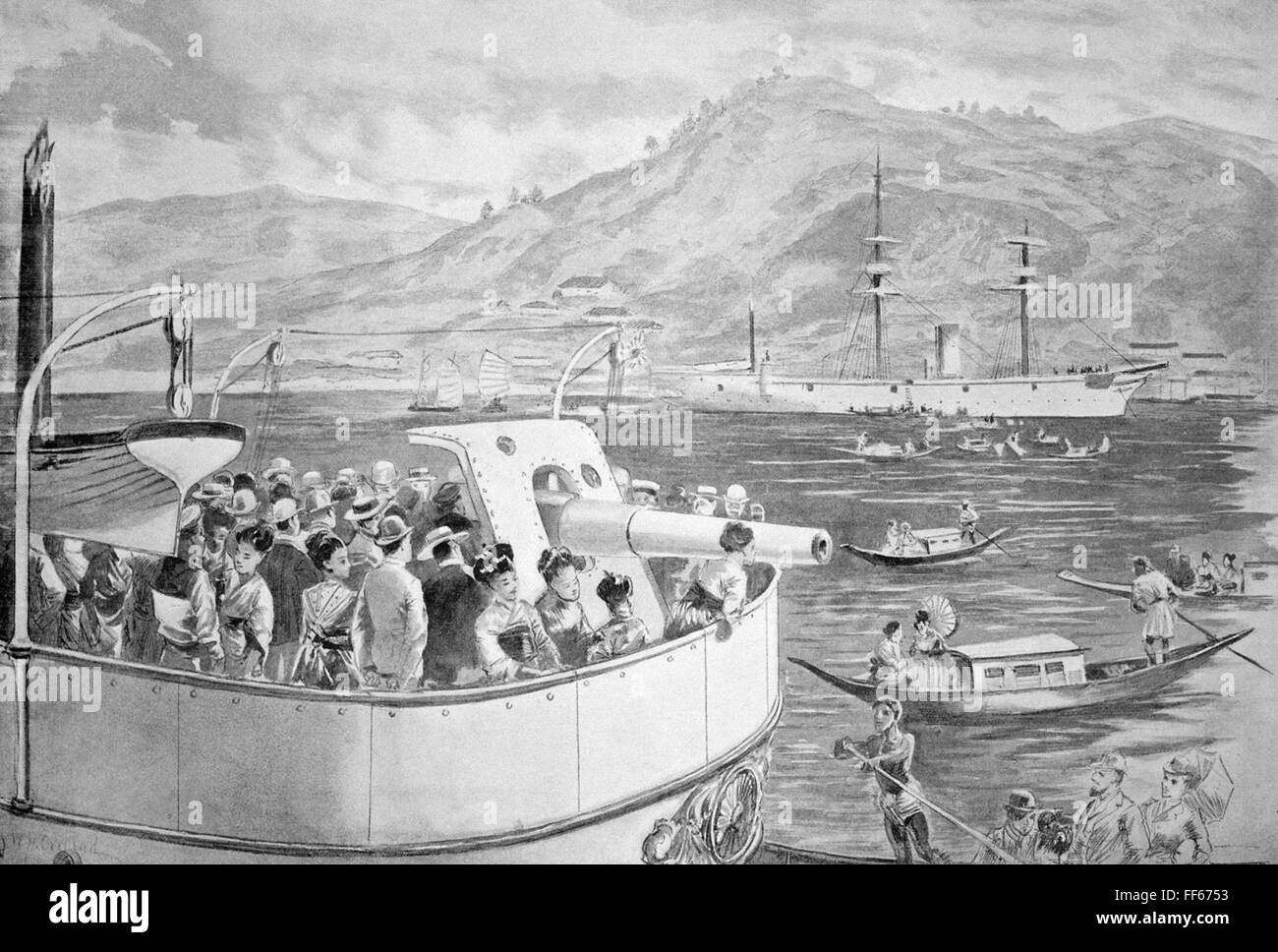 SINO-JAPANESE WAR, 1894. /nVisiting Japanese warship 'Akagi' at ...