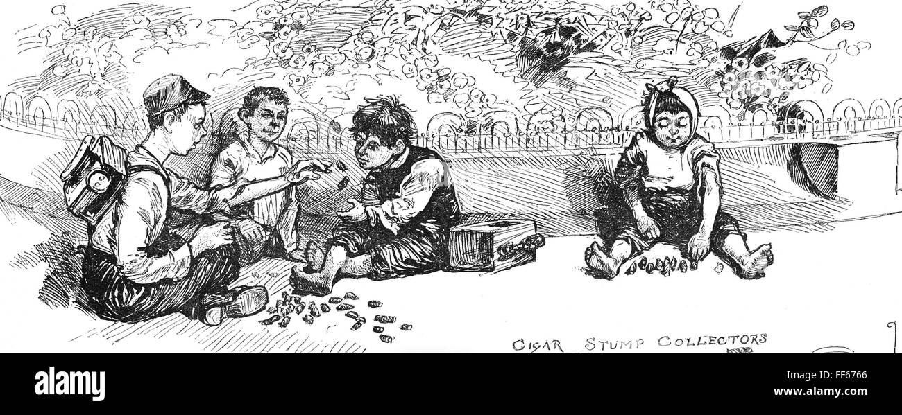 CHILDREN PLAYING, 1881. /n'Cigar Stump Collectors.' Children playing ...