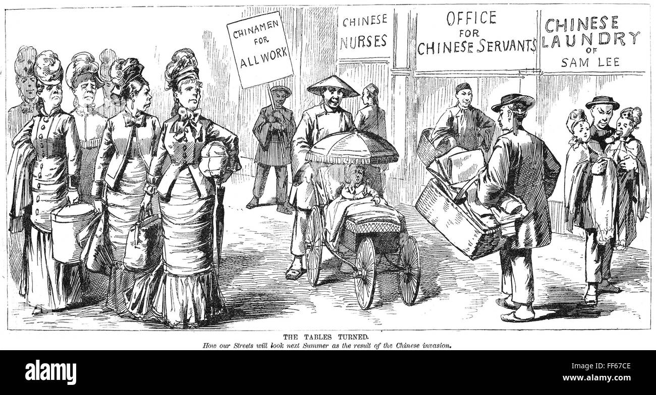 CHINESE IMMIGRANTS, 1880. /n'The Tables Turned.' American cartoon, 1880 ...