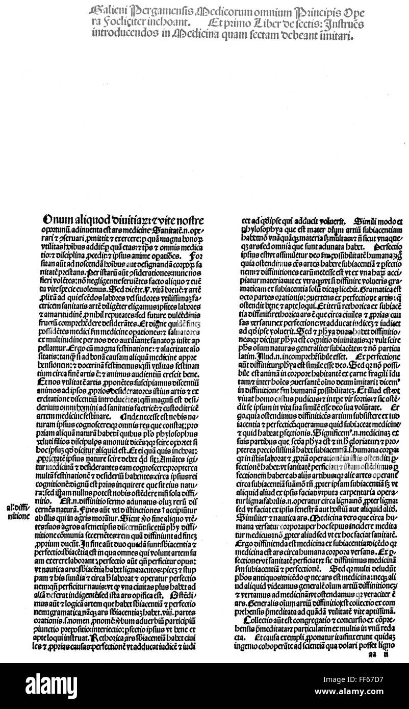 GALEN: OPERA OMNIA. /nTitle page of volume one of Galen's 'Opera omnia ...