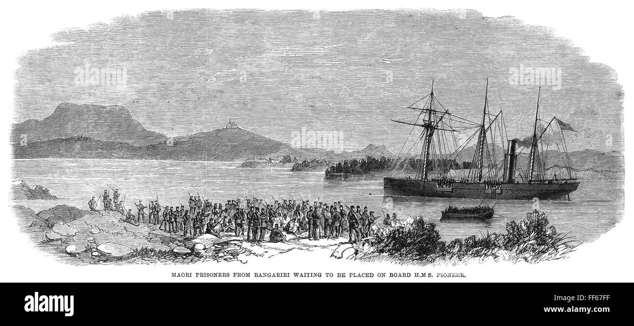 NEW ZEALAND WARS, 1864. /nMaori prisoners from Rangariri waiting to be ...