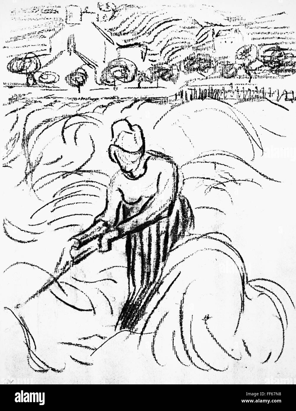 VAN GOGH: PEASANT WOMAN. /n'Peasant Woman in a Cornfield.' Pencil ...