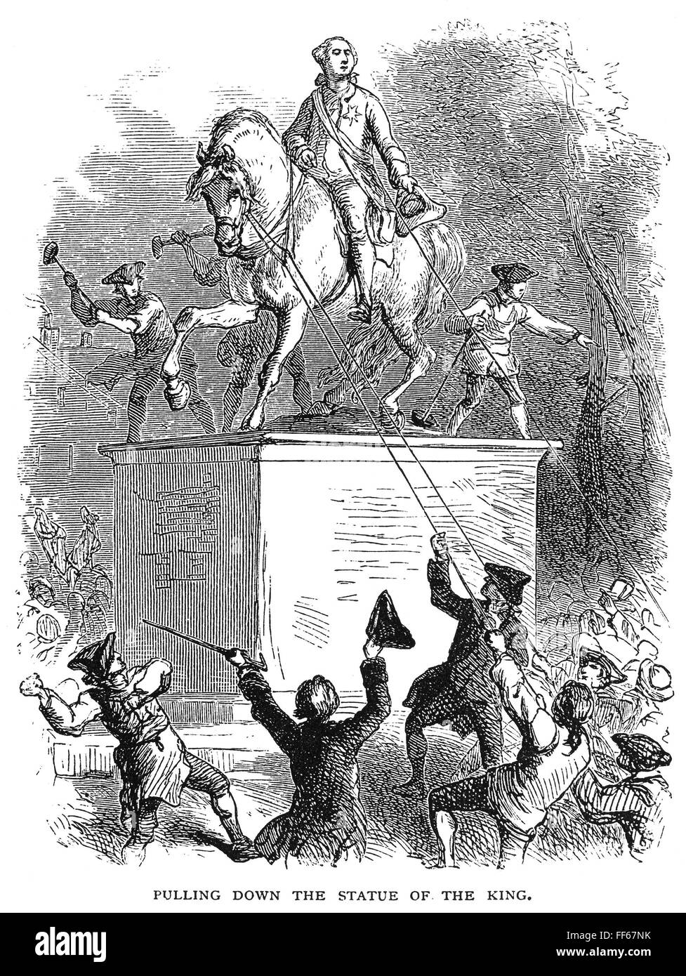 GEORGE III STATUE, 1776. /nThe Sons of Liberty pulling down the statue ...