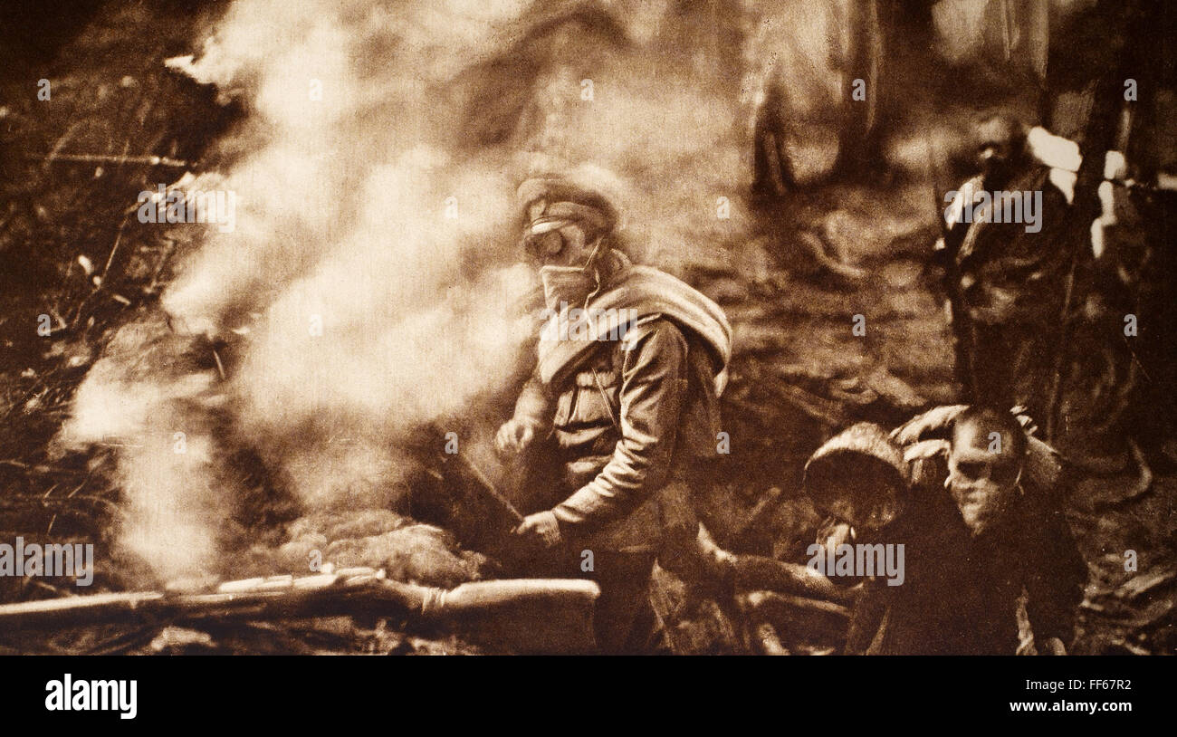 WORLD WAR I: GAS WARFARE. /nA German gas attack in the Russian trenches ...