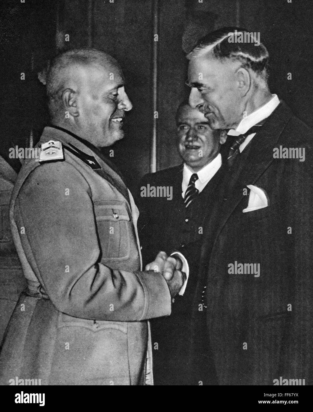 MUNICH CONFERENCE, 1938. /nBenito Mussolini meeting with Prime Minister ...