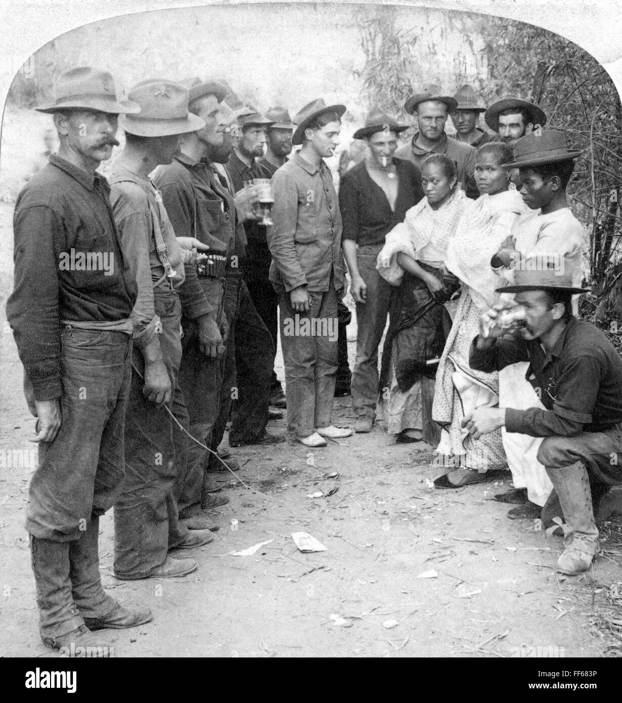 SPANISH-AMERICAN WAR, 1898. /nAmerican volunteers meeting with three ...