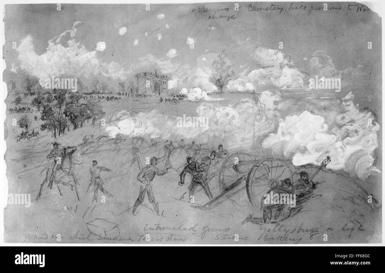 CIVIL WAR: GETTYSBURG. /nUnion artillery on Cemetery Hill at the Battle ...