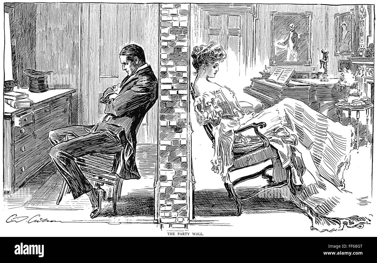 GIBSON: THE PARTY WALL. /nPen and ink drawing by Charles Dana Gibson ...