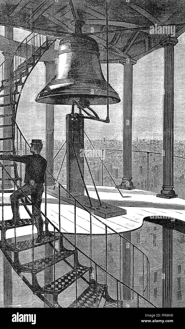 NEW YORK CITY: BELL TOWER. /nThe bell in the watchtower at the corner ...