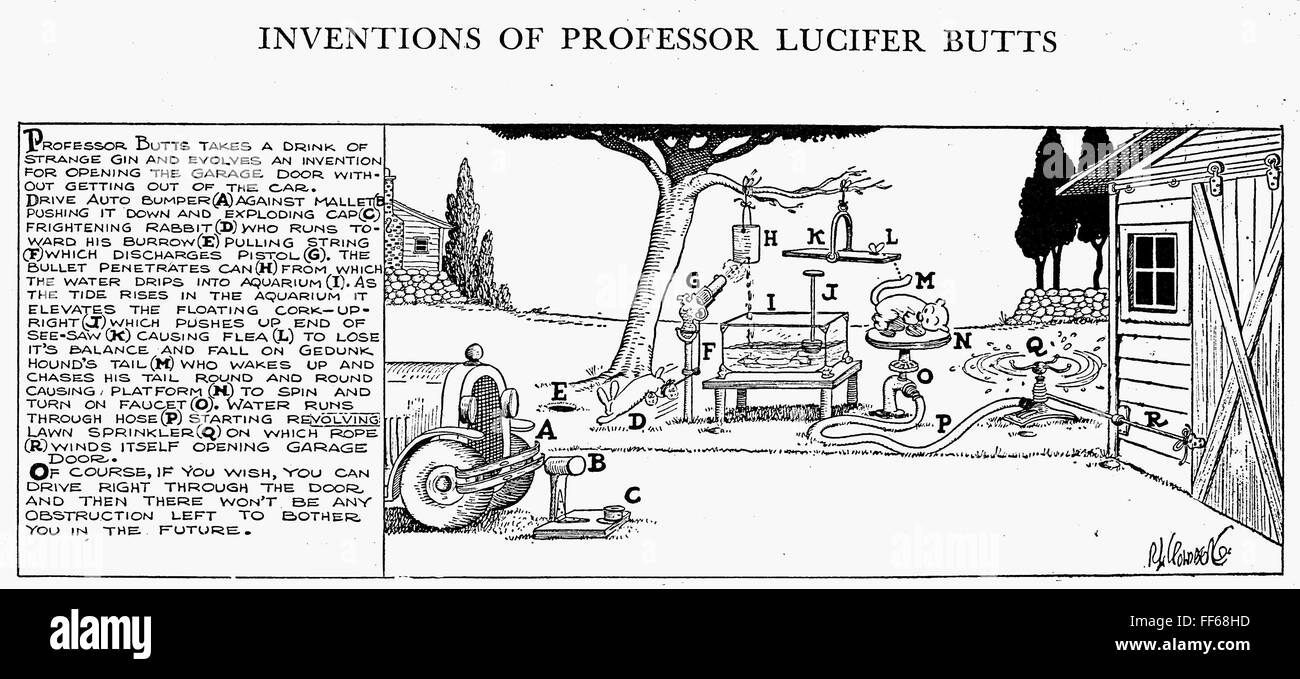 RUBE GOLDBERG CARTOON. /n'Professor Lucifer Butts' Garage Door Opener ...