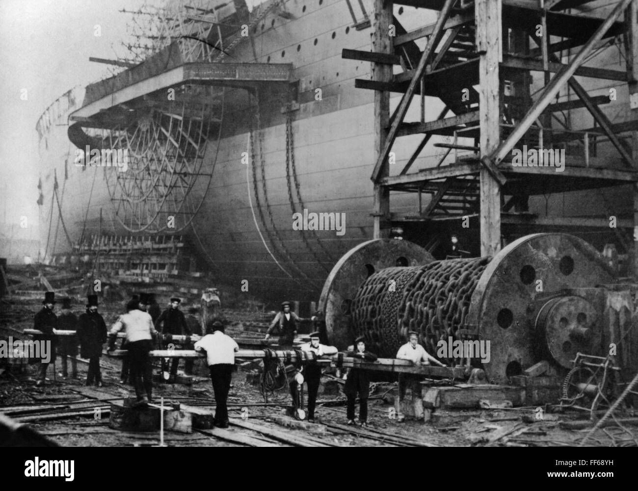 STEAMSHIP: 'GREAT EASTERN.' /nCrewmen checking the drum of the 'Great ...