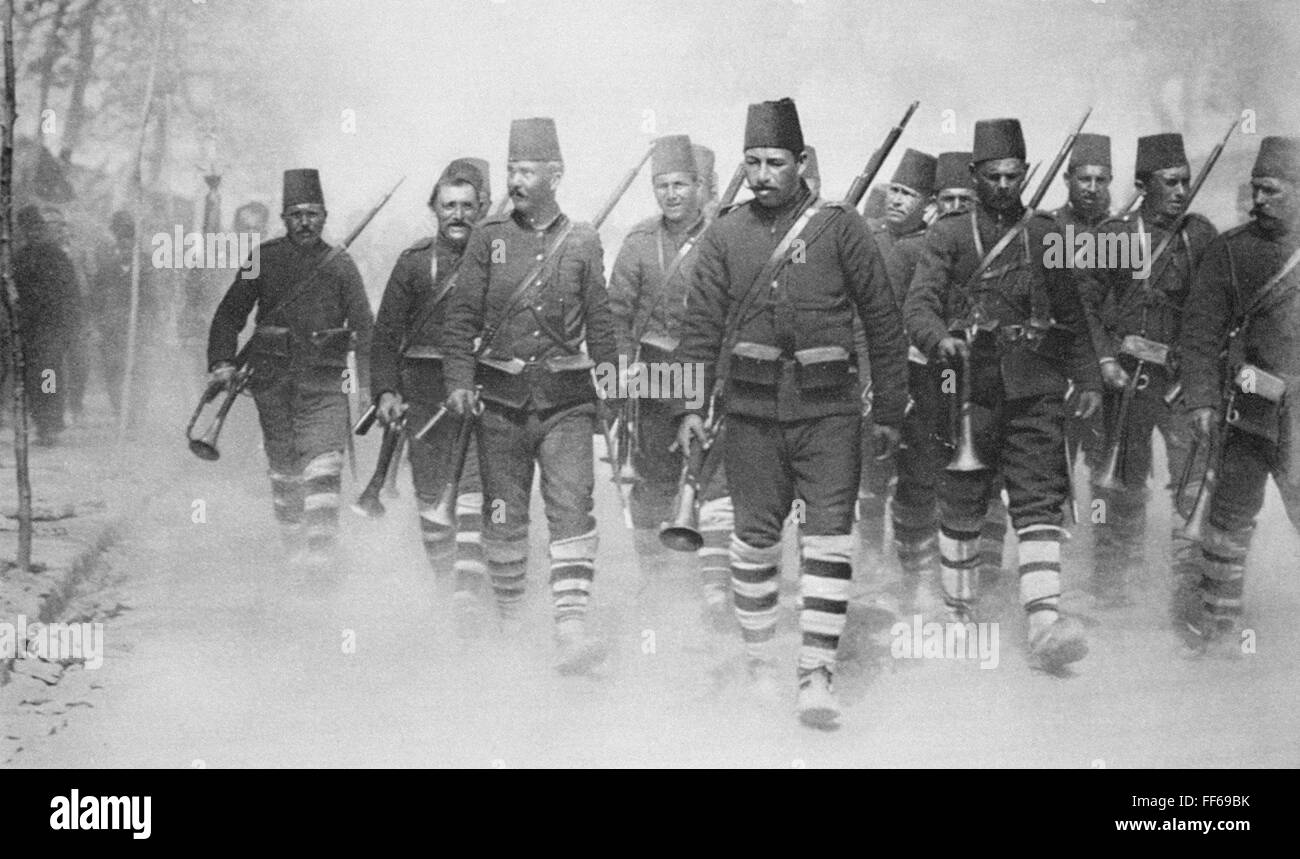 BALKAN WAR, 1912./nTurkish infantrymen marching through Constantinople, October 1912 Stock Photo ...