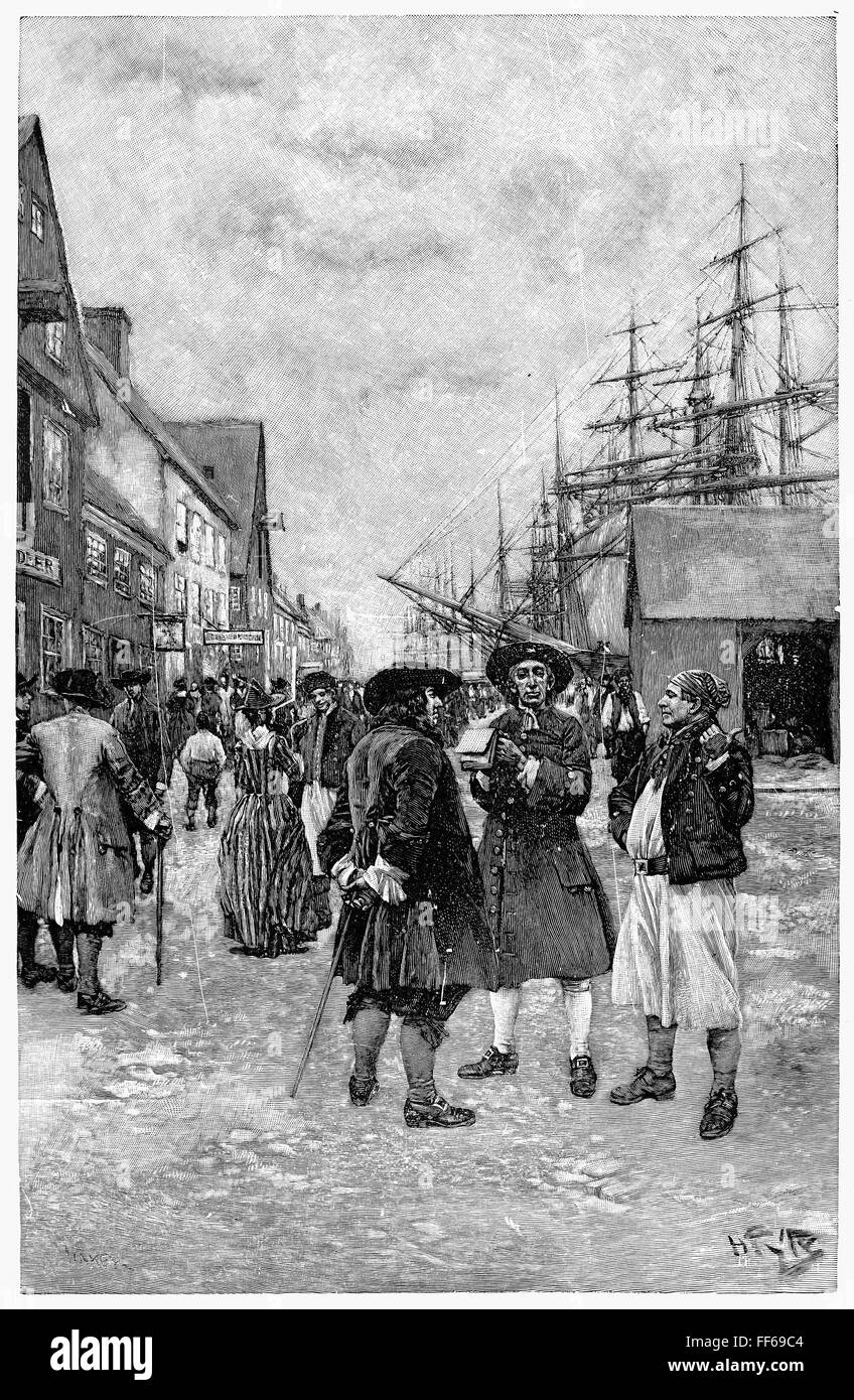 NEW YORK, 18th CENTURY. /nAlong the waterfront in old New York. Wood ...