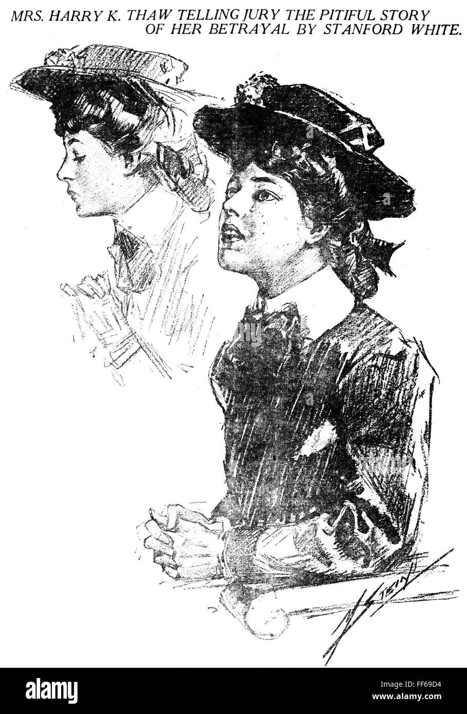 Evelyn Nesbit 1885 1967 Namerican Showgirl A 1907 American Newspaper Drawing Of Nesbit