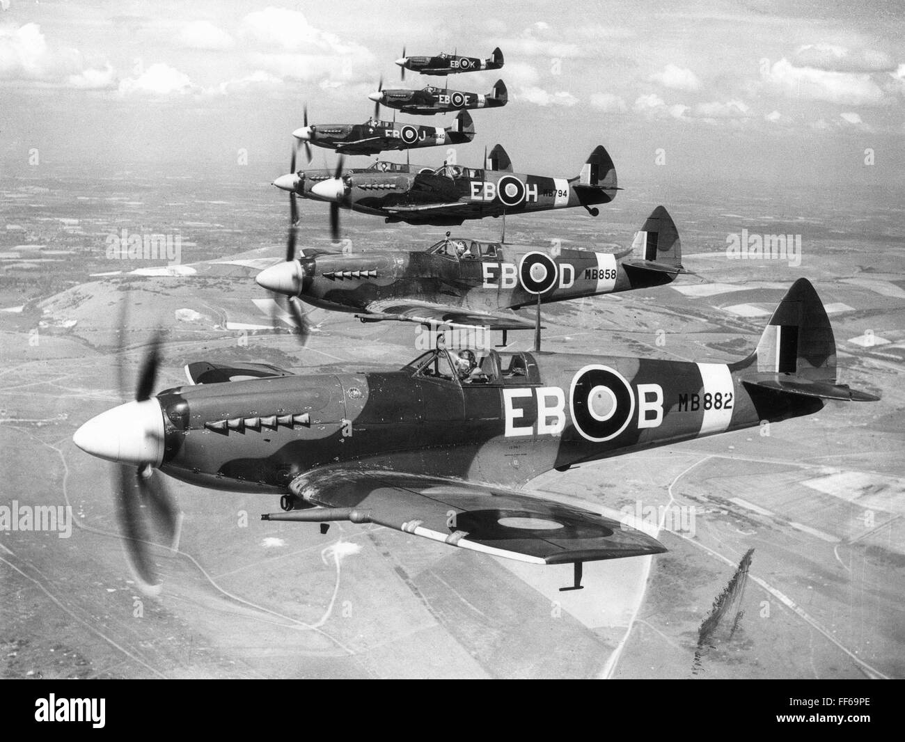 BRITISH AIRCRAFT: SPITFIRE. /nA formation of Spitfires (Mark XII ...