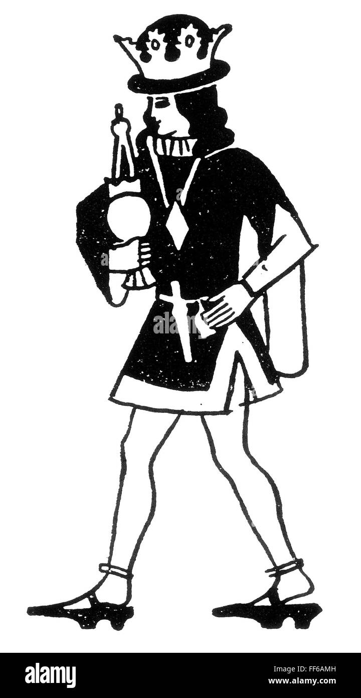 MEDIEVAL PRINCE. /nA medieval prince wearing a crown, tunic, and patten ...