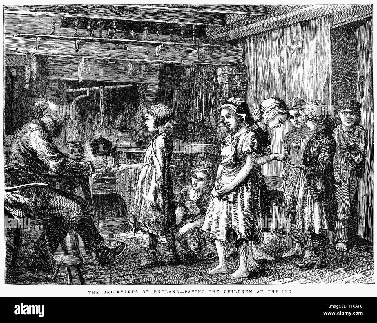 CHILD LABOR, 1871. /nPaying children for their labor in the brickyards ...