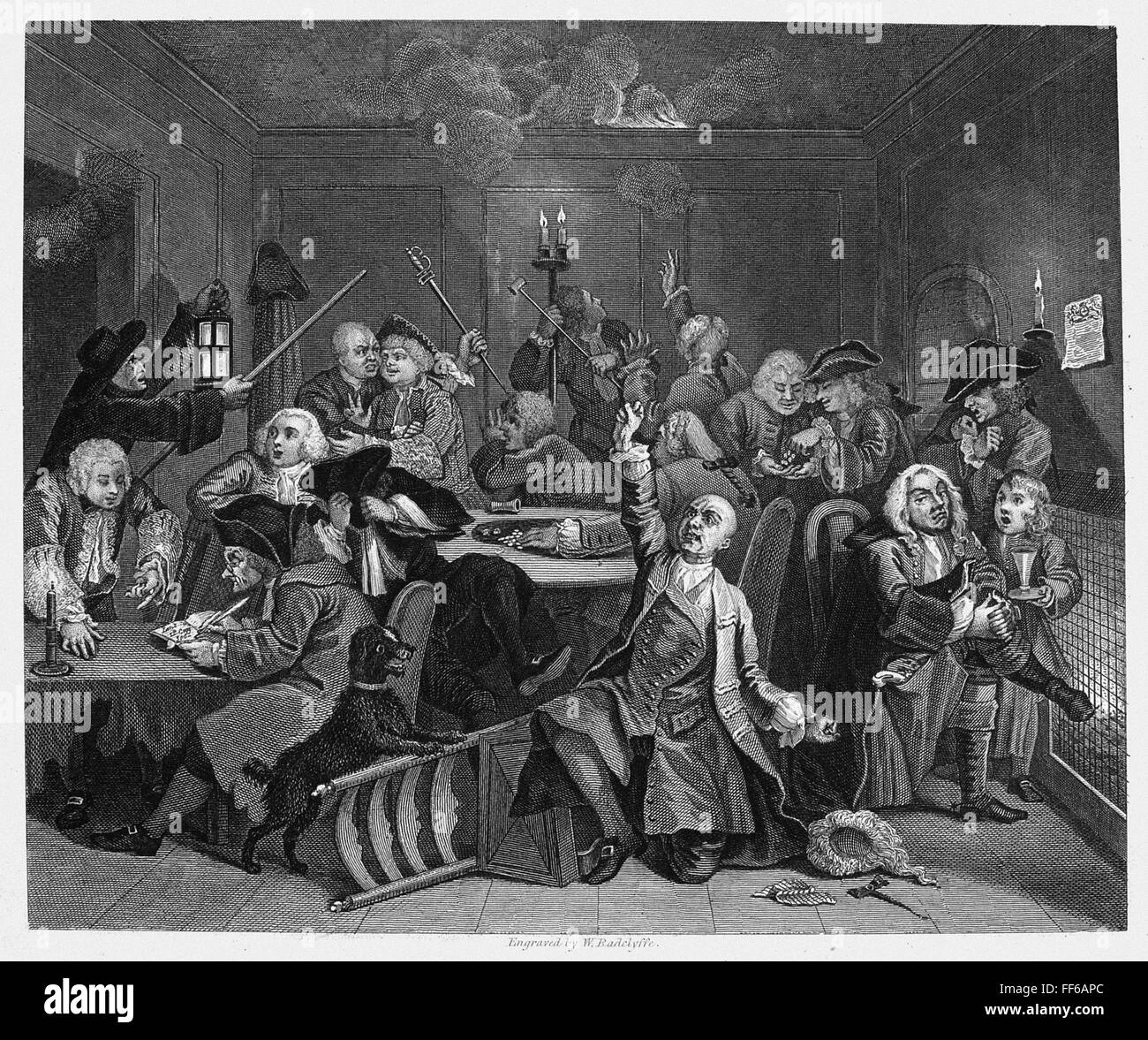HOGARTH: RAKE'S PROGRESS. /n'Gaming House Scene.' Steel engraving ...