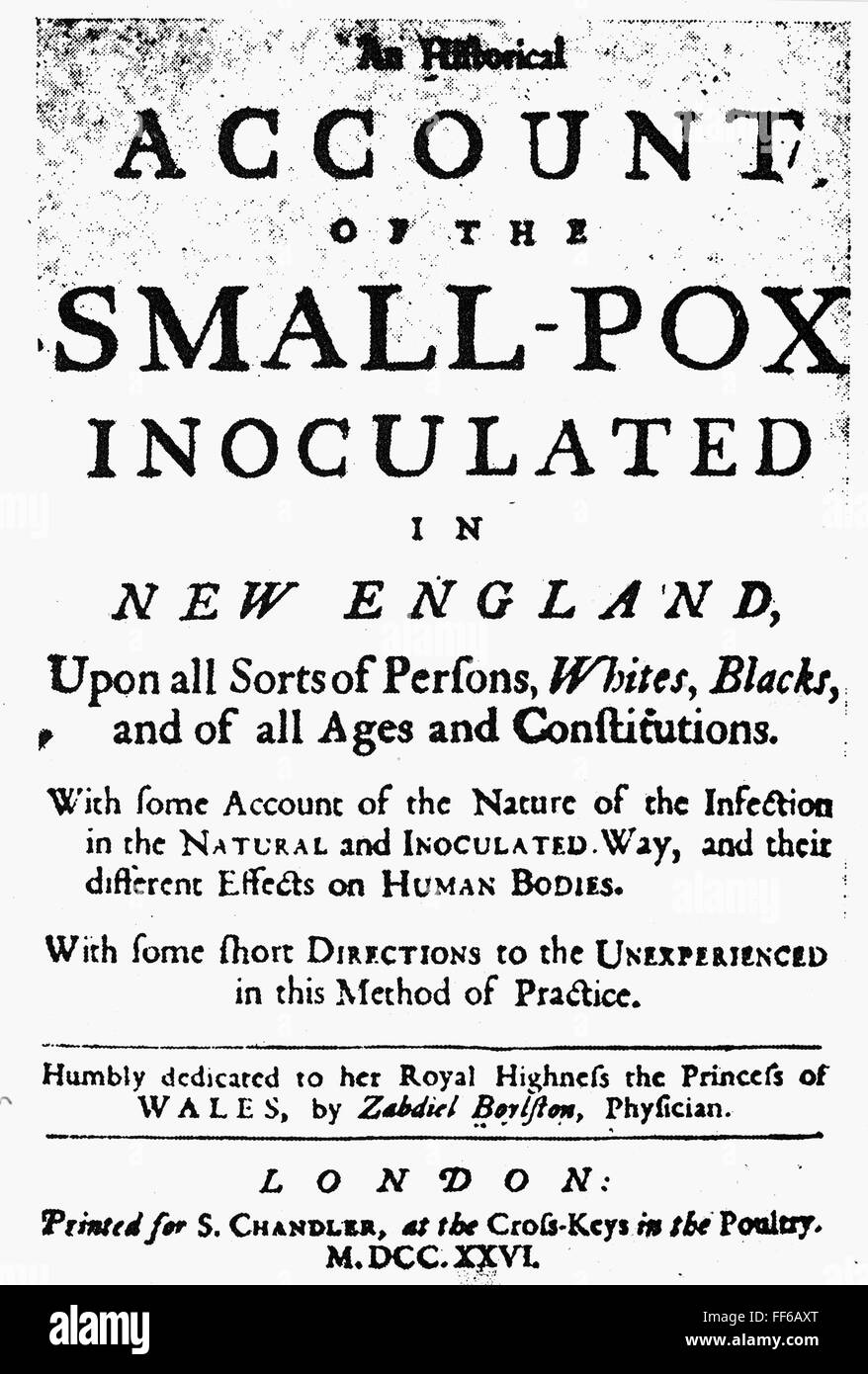 SMALLPOX: TITLE PAGE, 1726. /nTitle page of 'An Historical Account of ...