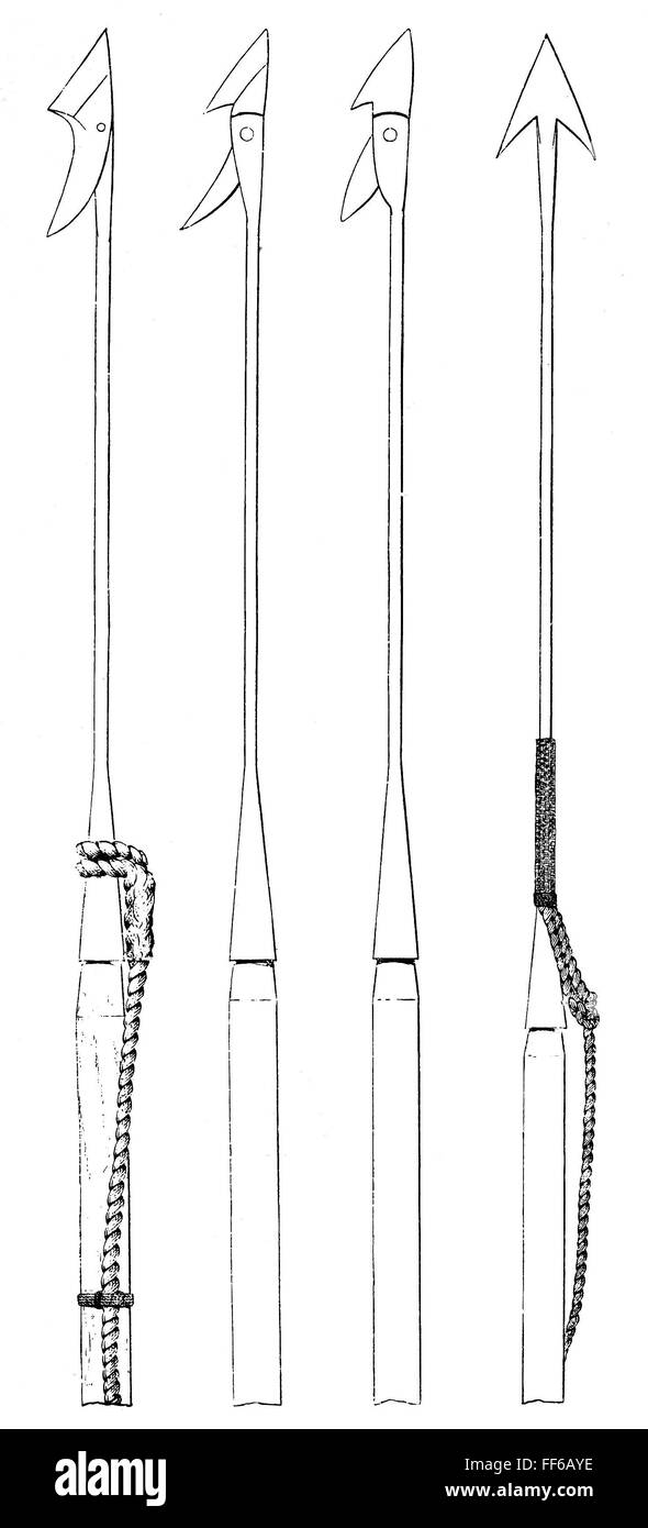 TEMPLE: HARPOONS, 1848. /nFour examples of the toggle harpoon, invented ...