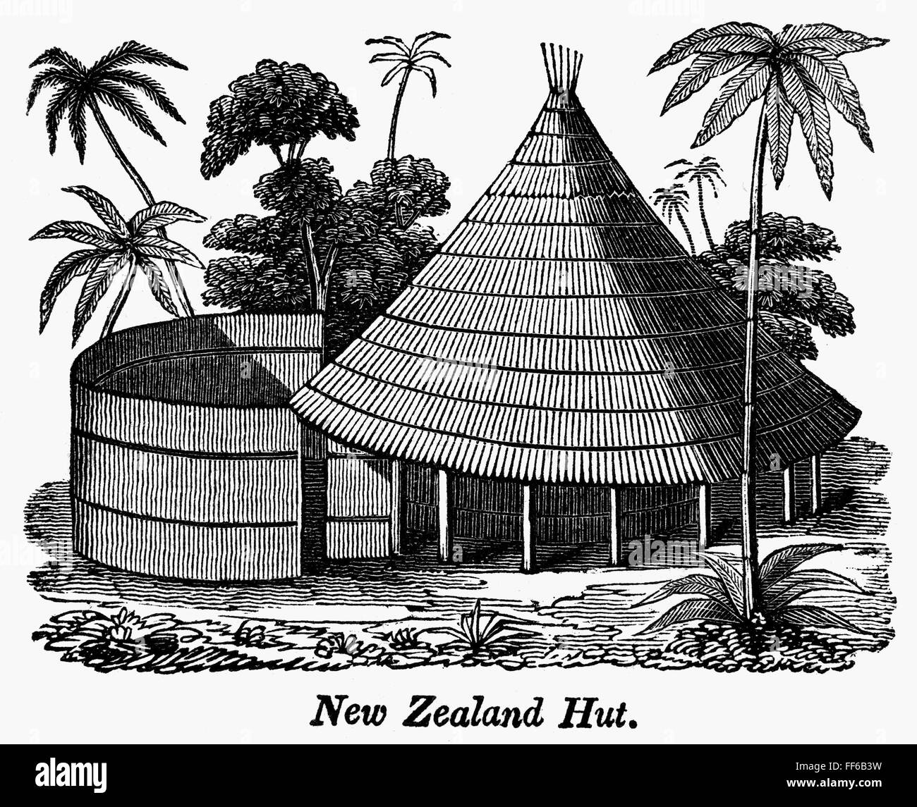 NEW ZEALAND: MAORI HUT. /n'New Zealand hut.' Wood engraving, 19th ...