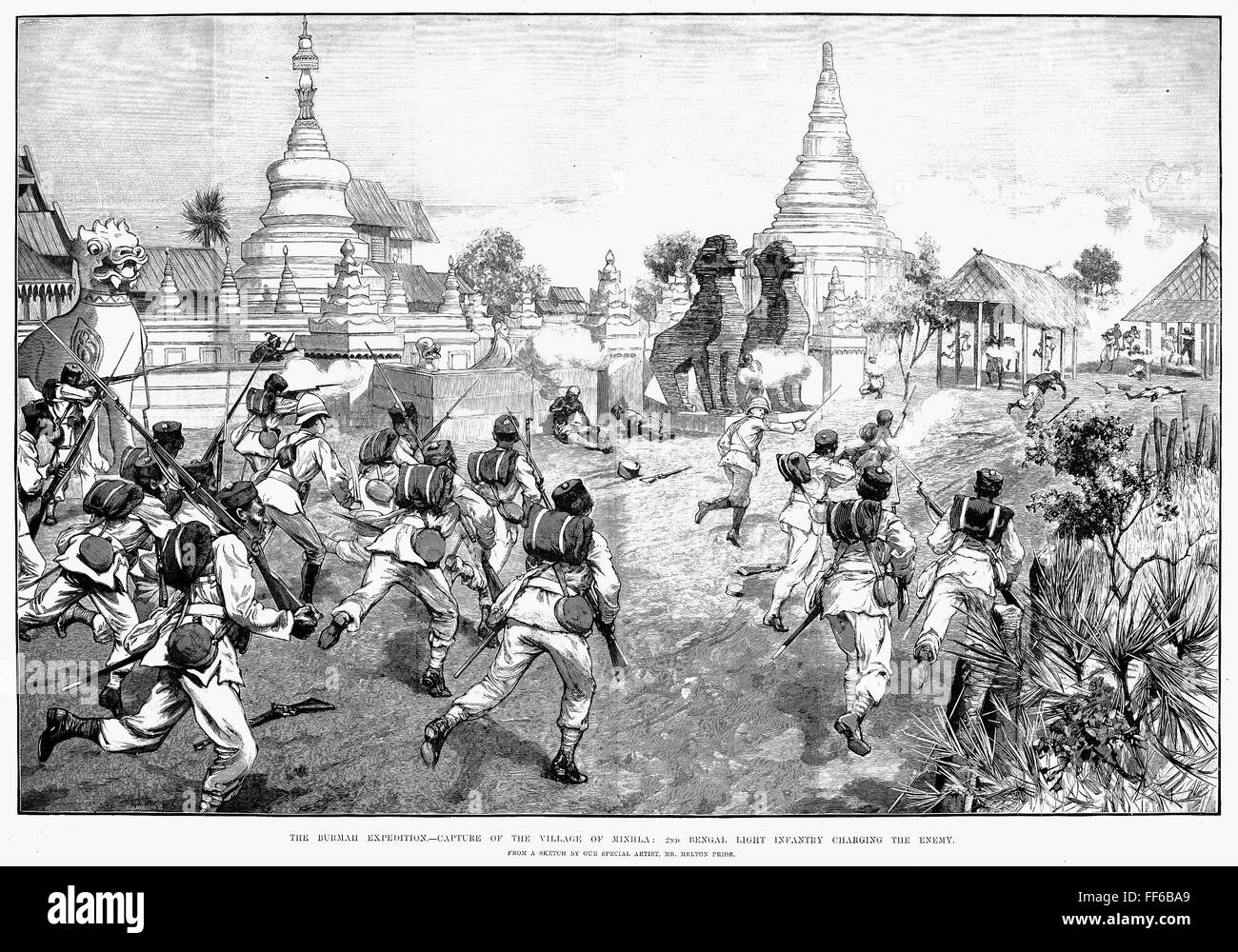 THIRD BURMESE WAR, 1885. /nThe Second Bengal Light Infantry, under British command, charging the ...