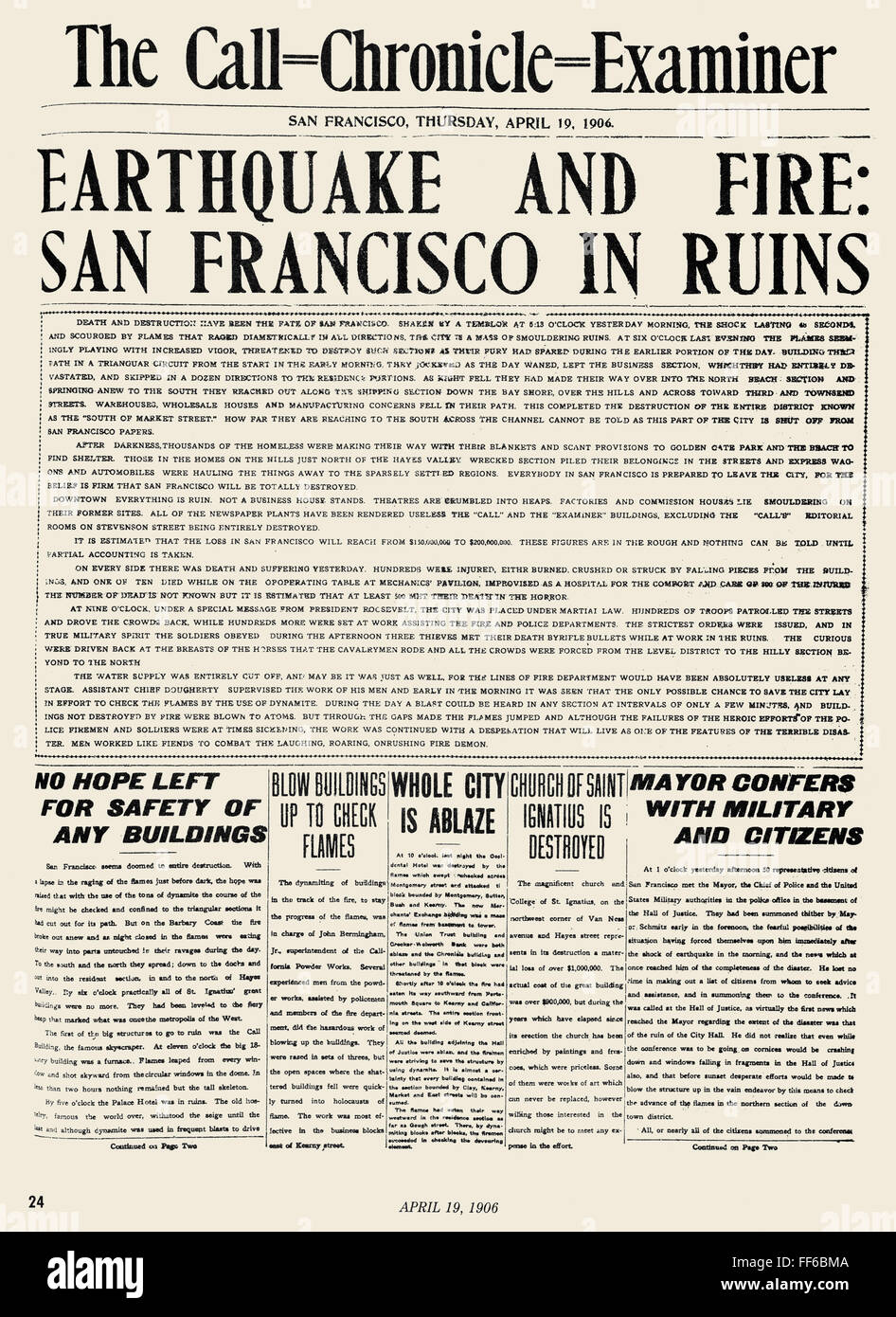 SAN FRANCISCO: EARTHQUAKE. /nFront page of the combined edition of the ...