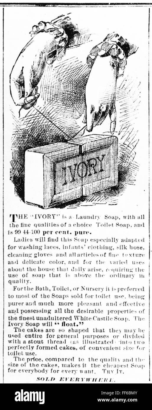 SOAP ADVERTISEMENT, 1882. /nAdvertisement for Procter & Gamble's Ivory ...