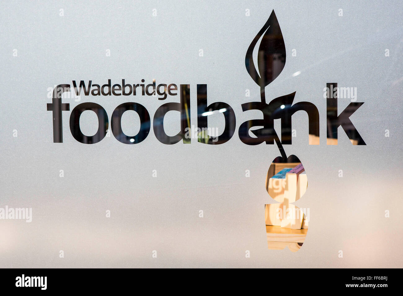 Wadebridge foodbank sign in the window of the Trussell Trust foodbank ...