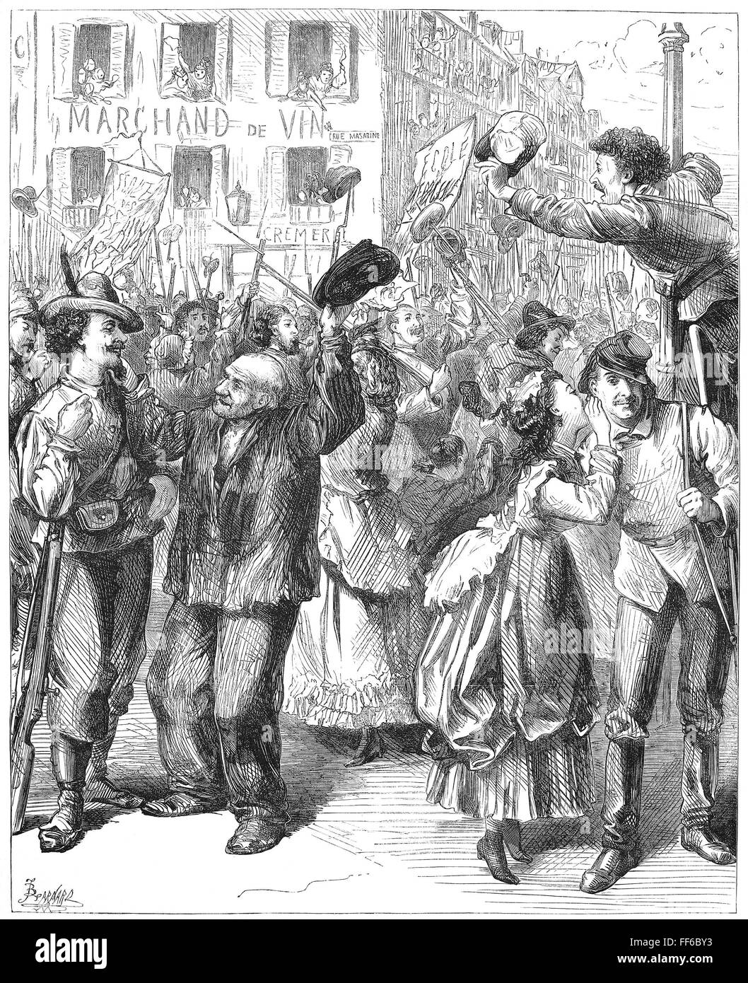 PARIS: SIEGE, 1870. /nFrench students crowding the streets of Paris as ...