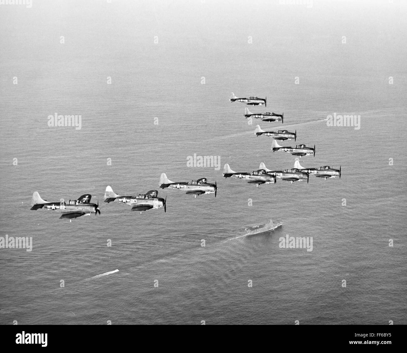 WORLD WAR II: U.S. BOMBERS. /nA flying wedge of U.S. Douglas Dauntless ...