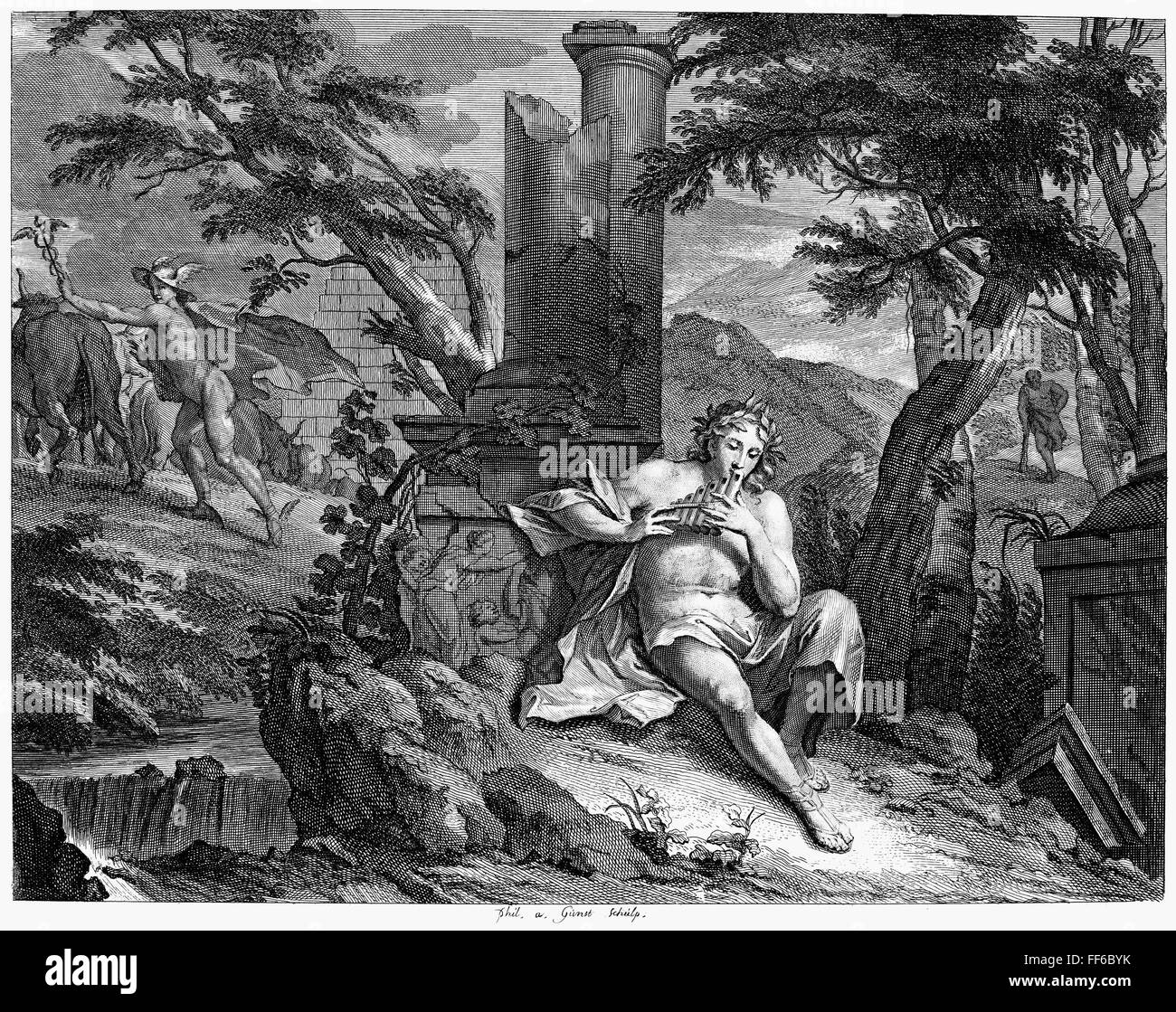 HERMES. /nHermes stealing Apollo's oxen. Line engraving, 18th century ...