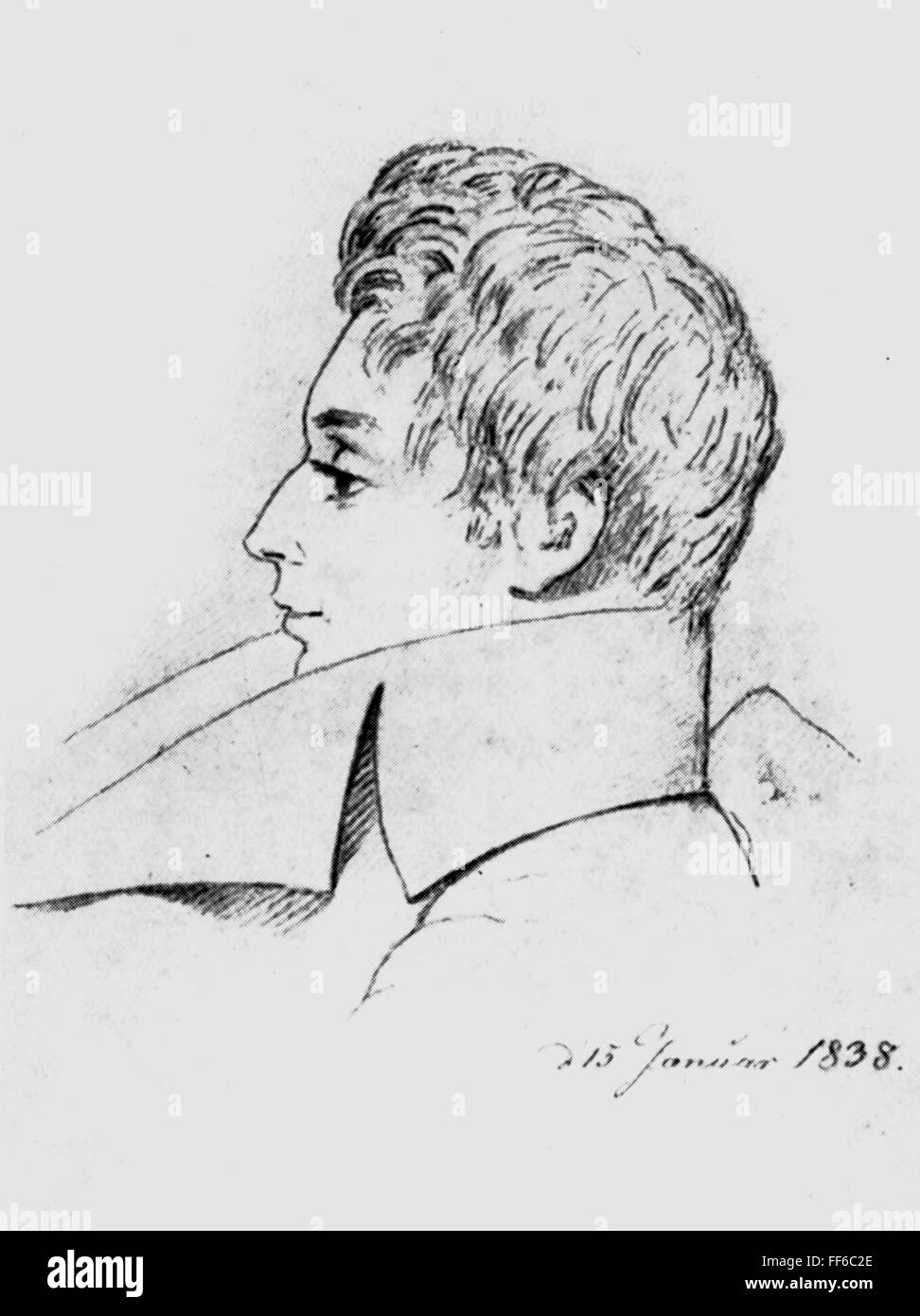 SOREN KIERKEGAARD /n(1813-1855). Danish philosopher. Pencil drawing ...