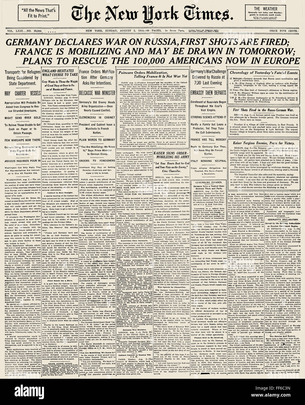 WORLD WAR I: DECLARATION. /nFront page of 'The New York Times' stating ...