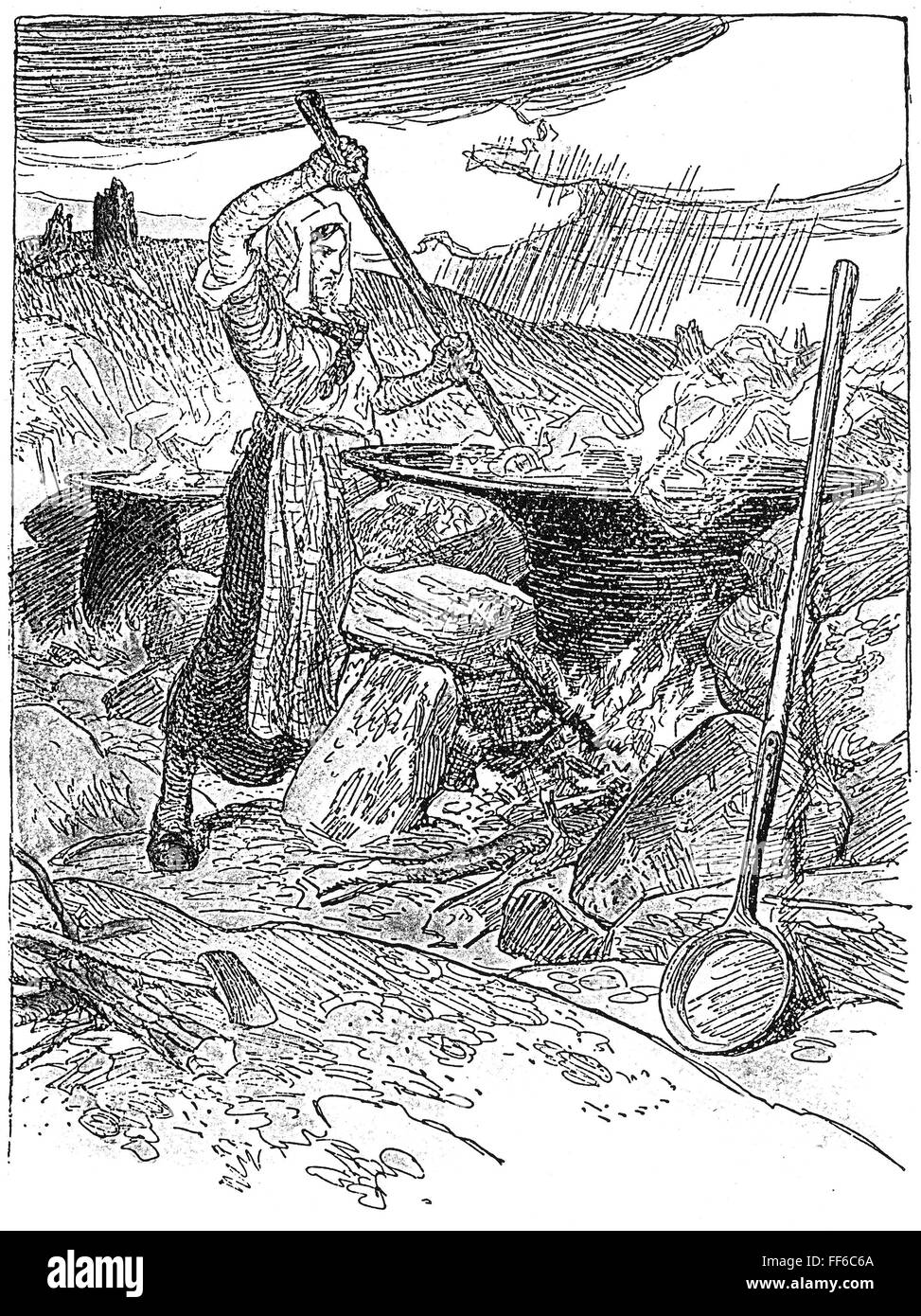 SOAPMAKING, 19th CENTURY. /nA frontier woman boiling a kettle of potash ...