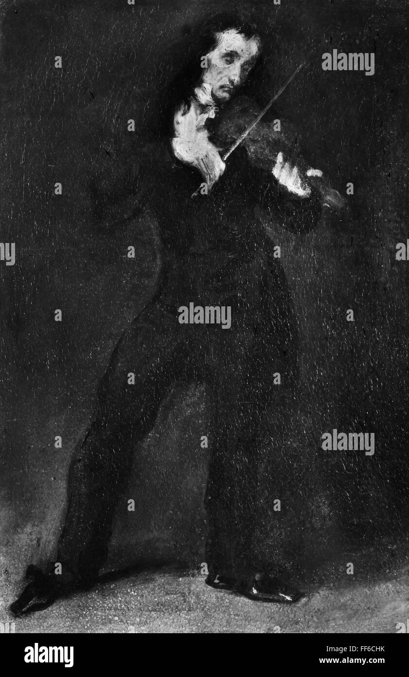 NICOLO PAGANINI (1782-1840). /nItalian violinist and composer. Oil on ...