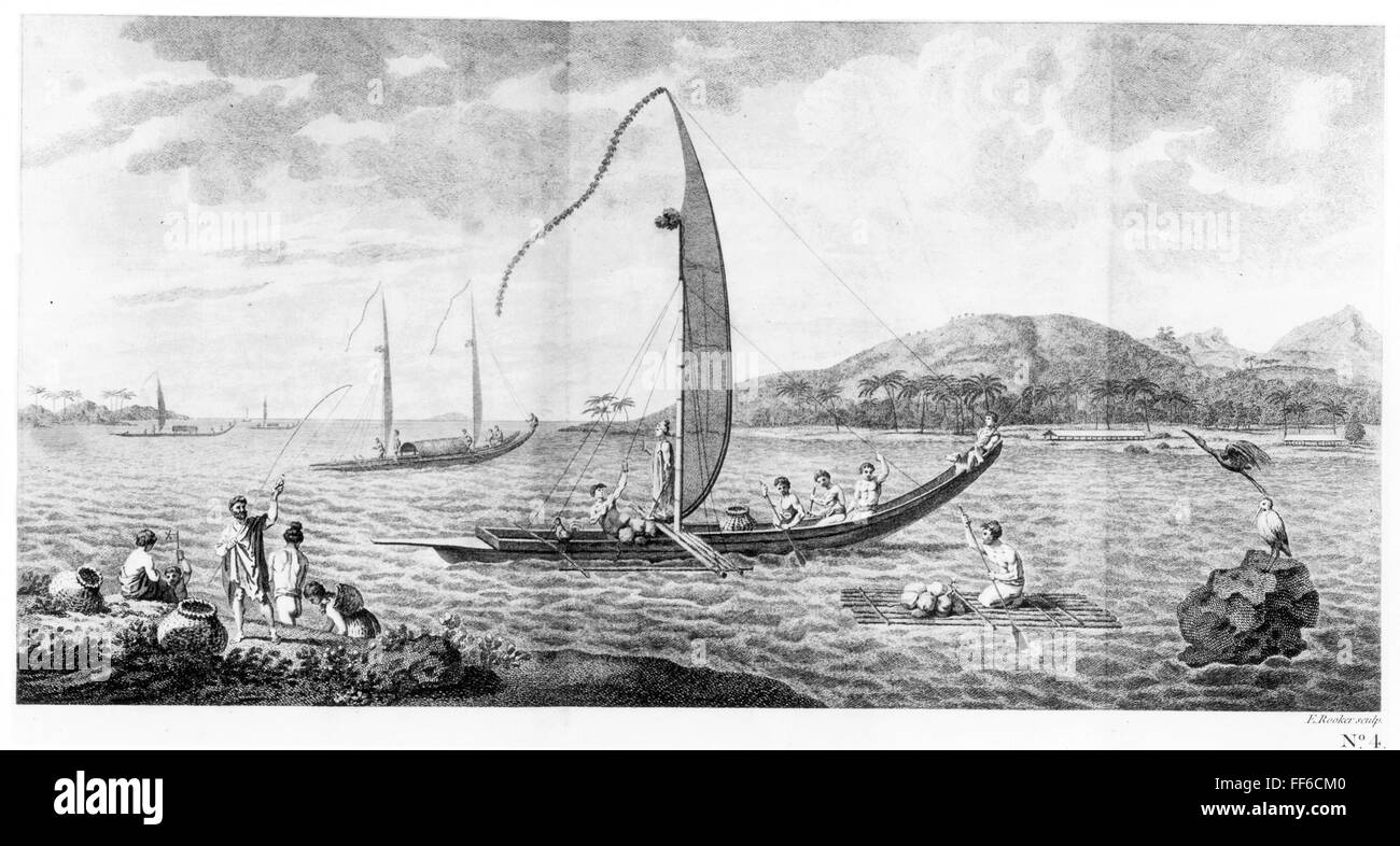 COOK'S FIRST VOYAGE, 1773. /nThe Natives of Tahiti. Line engraving ...