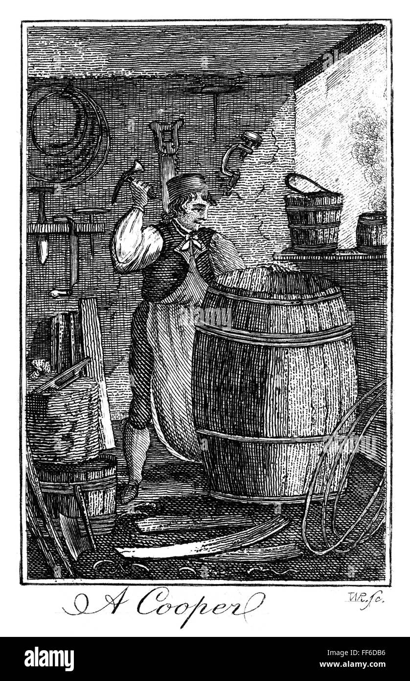 COLONIAL COOPER, 18th C. /nA colonial American cooper: line engraving ...