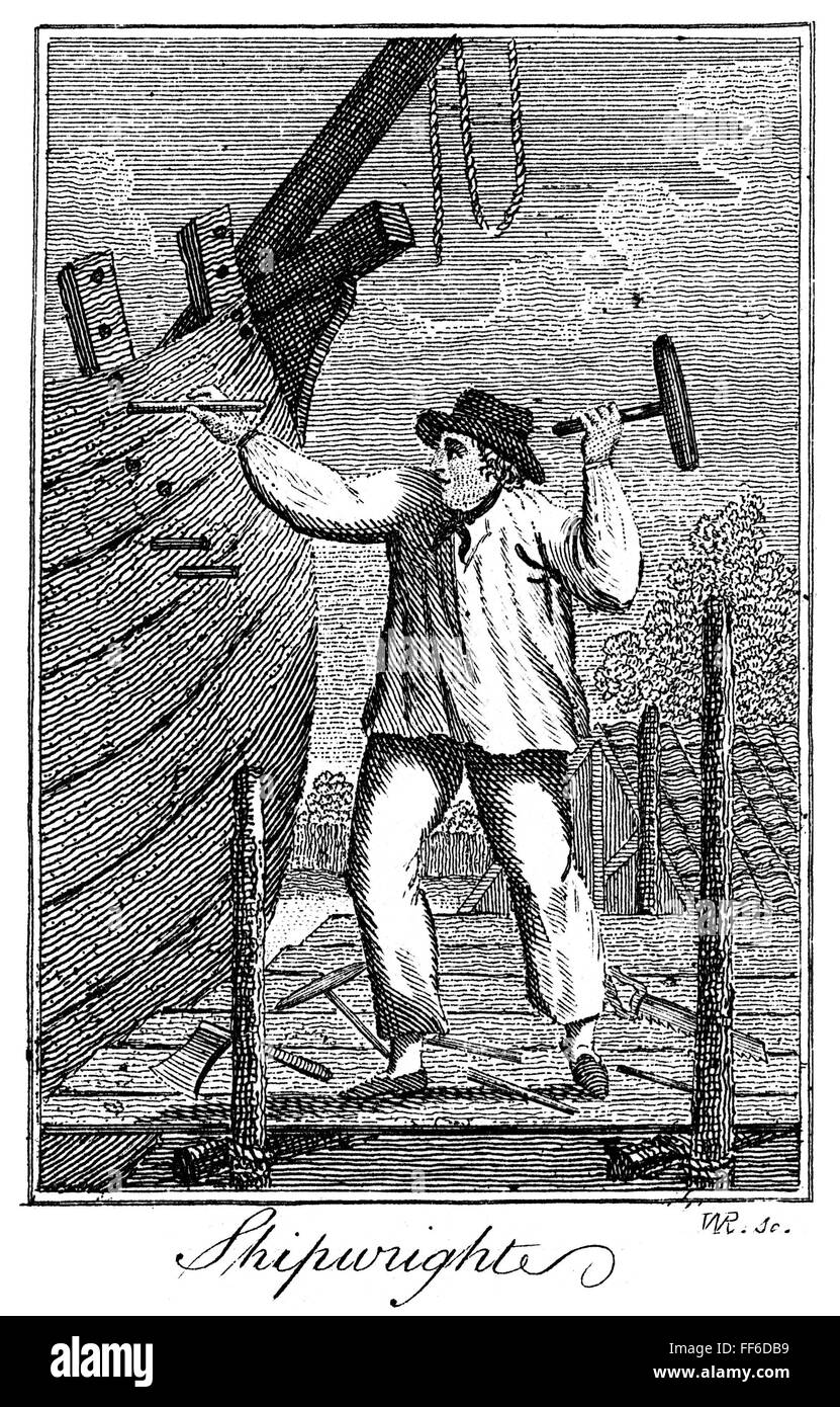 COLONIAL SHIPWRIGHT. /nA colonial American shipwright. Line engraving ...
