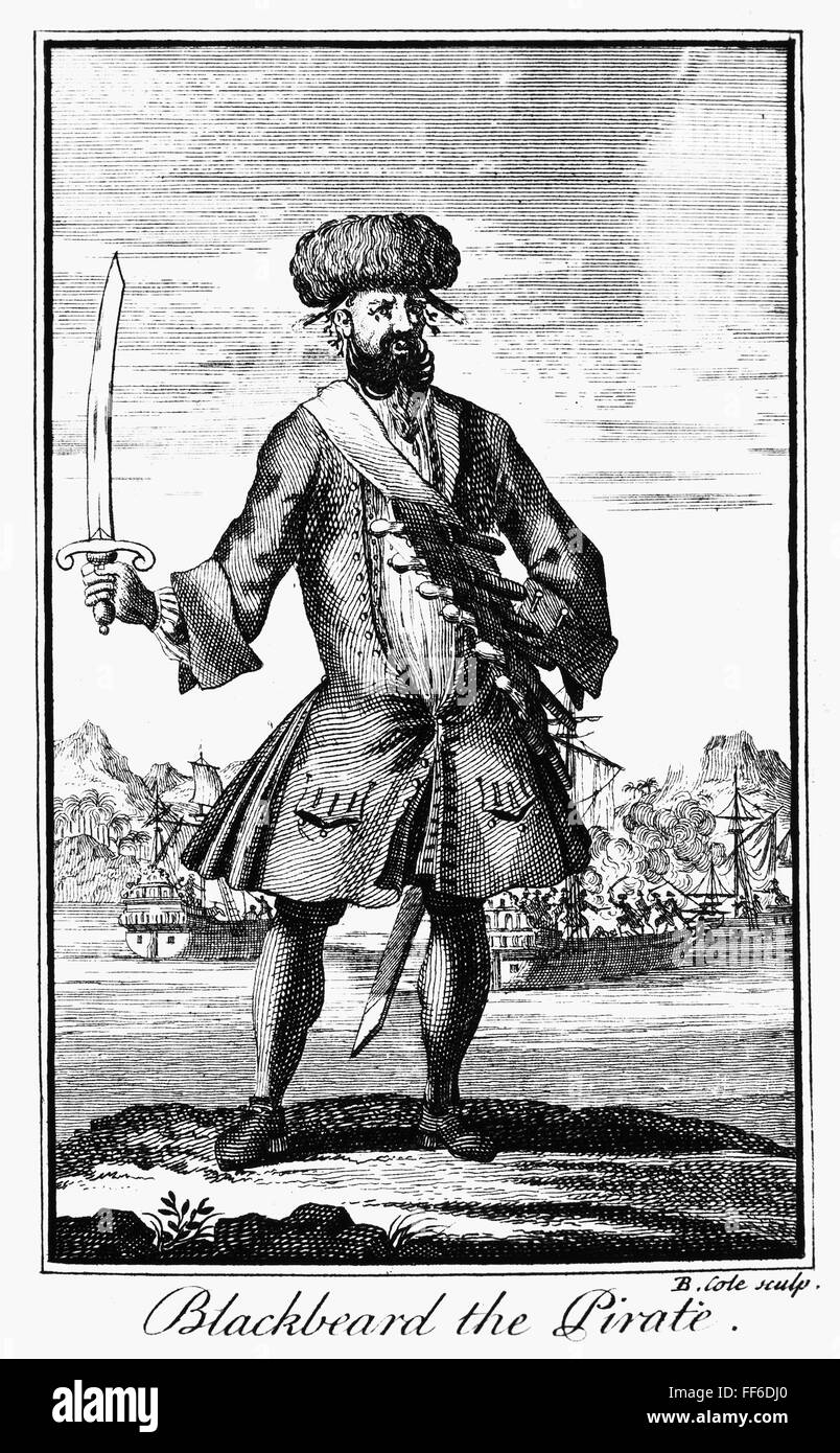 EDWARD TEACH (d. 1718). /nEnglish pirate, known as Blackbeard. Line ...