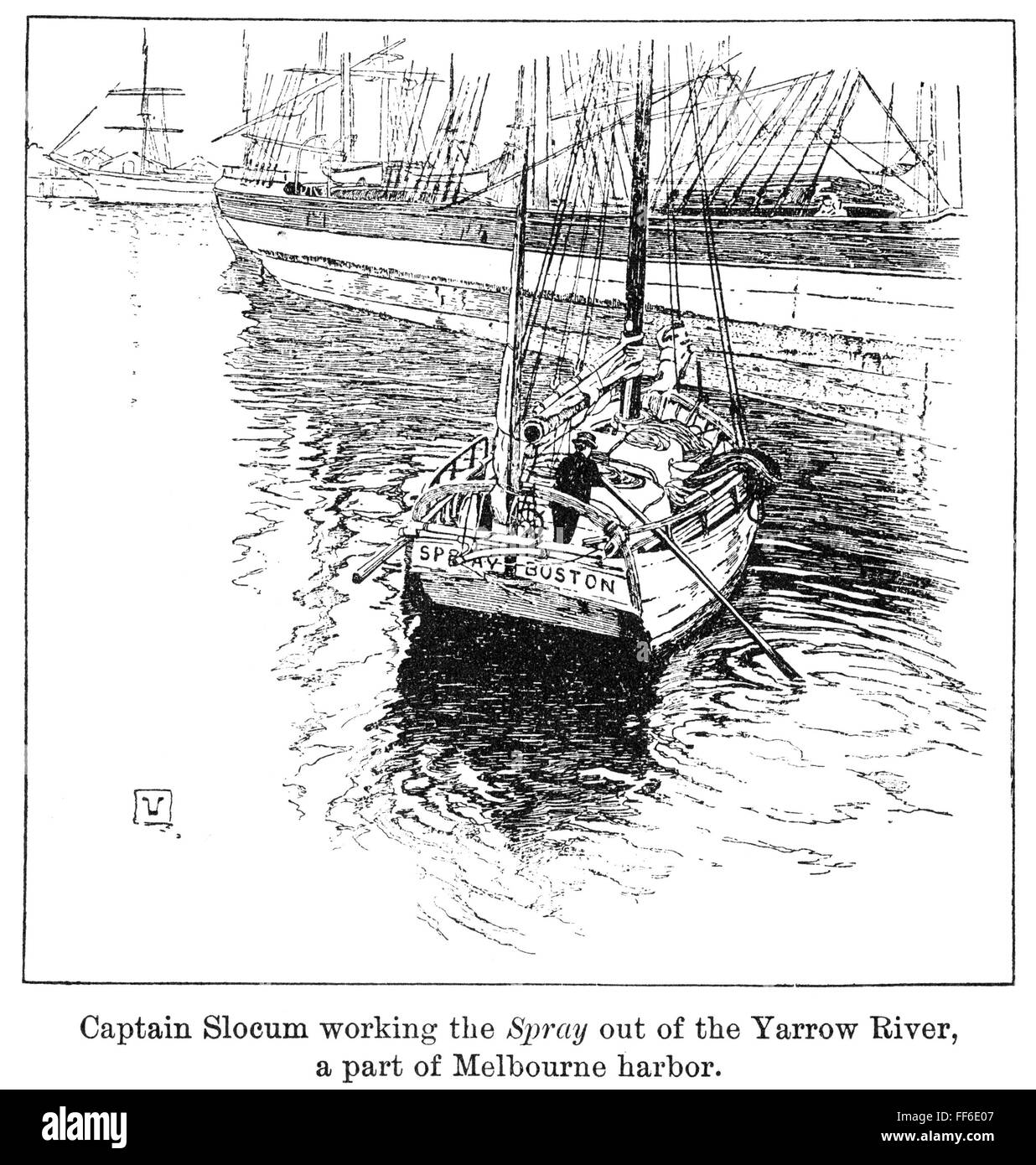 JOSHUA SLOCUM (1844-?1909). /nAmerican mariner. Captain Slocum working ...