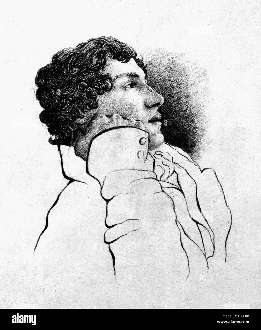 JOHN KEATS (1795-1821). /nEnglish poet. Pencil drawing, 1819, by ...