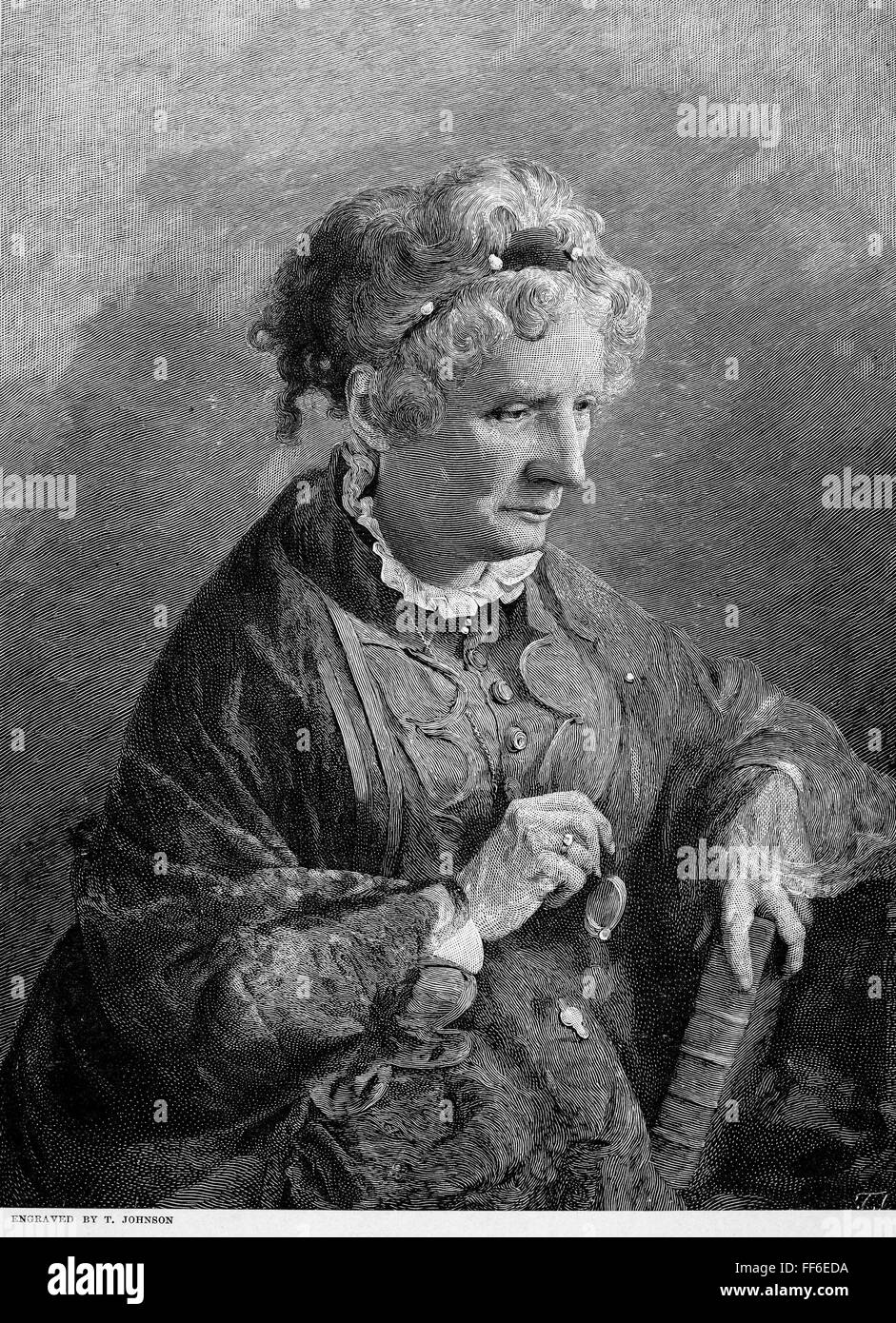 HARRIET BEECHER STOWE /n(1811-1896). American abolitionist and writer. Wood engraving after a ...