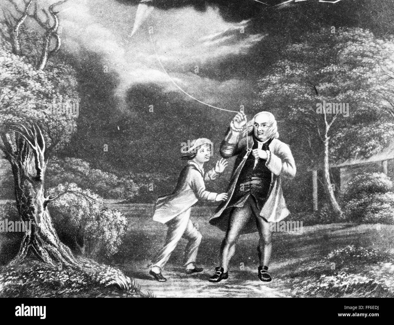 Benjamin franklin electricity experiment Black and White Stock Photos ...