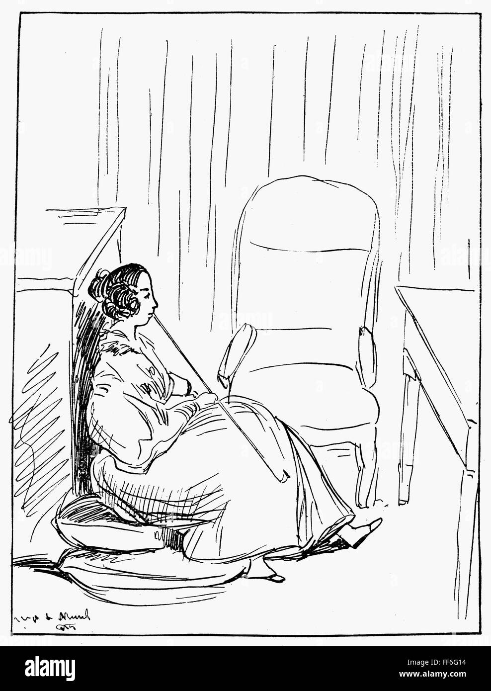 GEORGE SAND (1804-1876). /nFrench writer. Drawing by Alfred de Musset ...